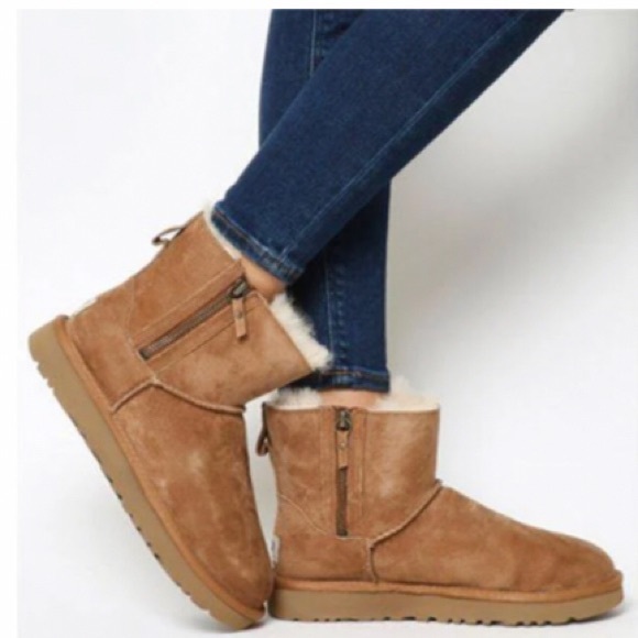 UGG | Shoes | Ugg Logo Classic Zip Suede Mini Boots Chestnut Sz 8 ...